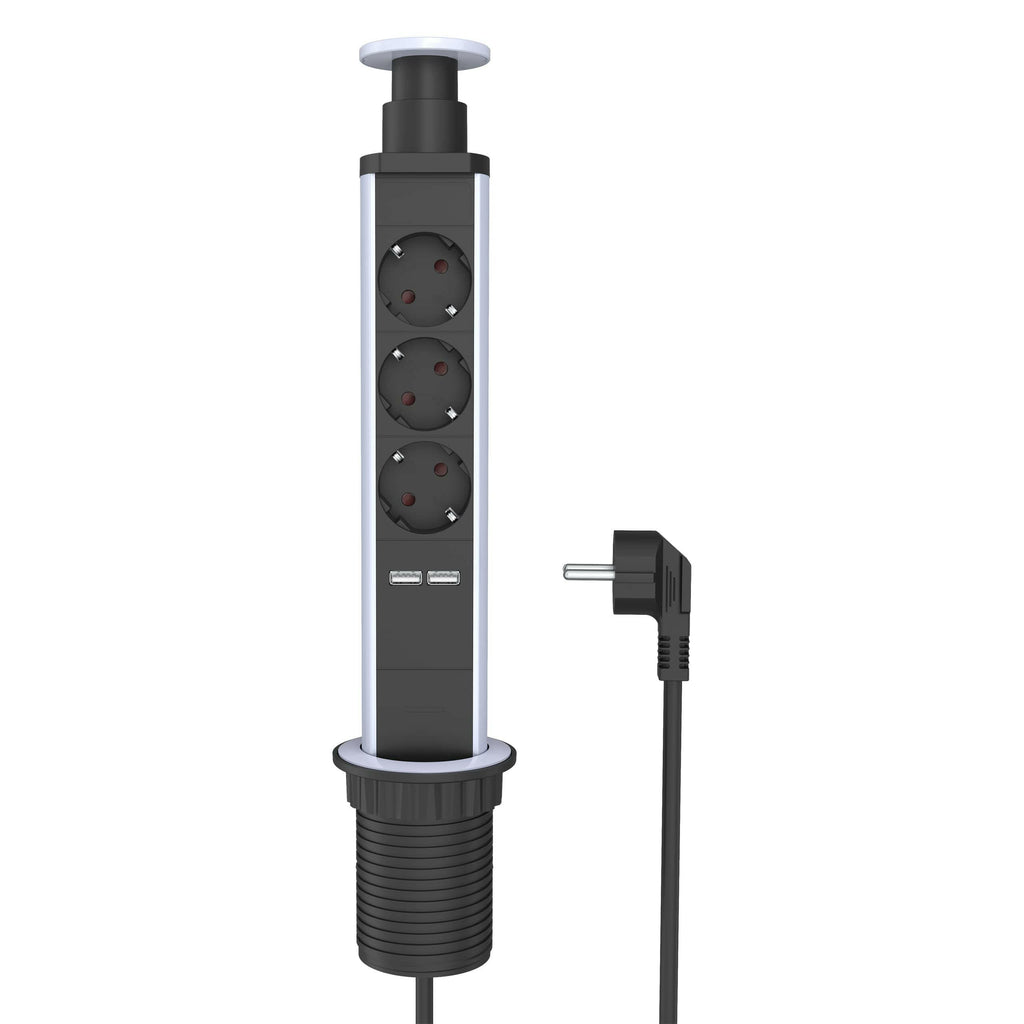 UCOMEN Retractable Power Tower - 3 Outlets, 2 USB-A Ports, 2m Cable