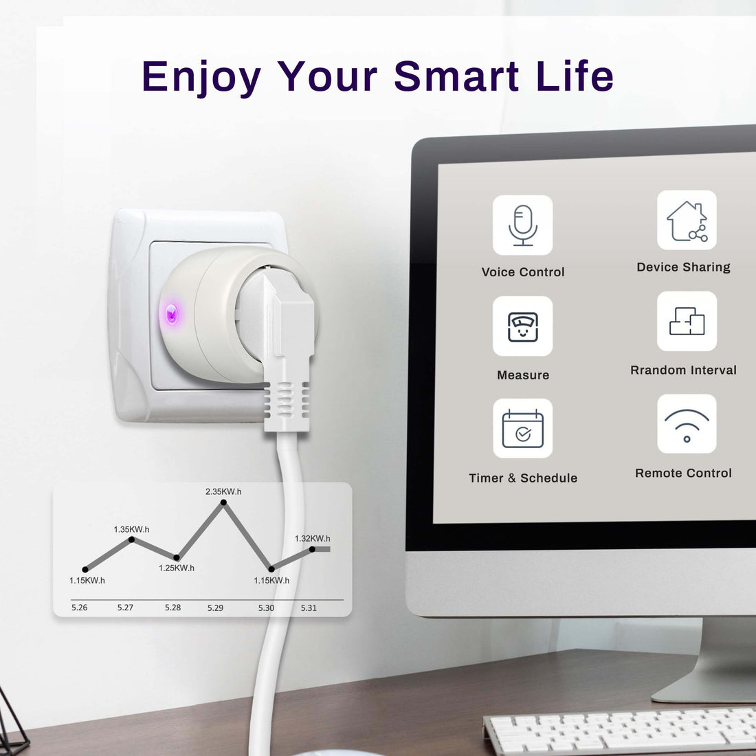 UCOMEN Wi-Fi Smart Socket, 16A, Alexa & Google, Timer, Remote Control